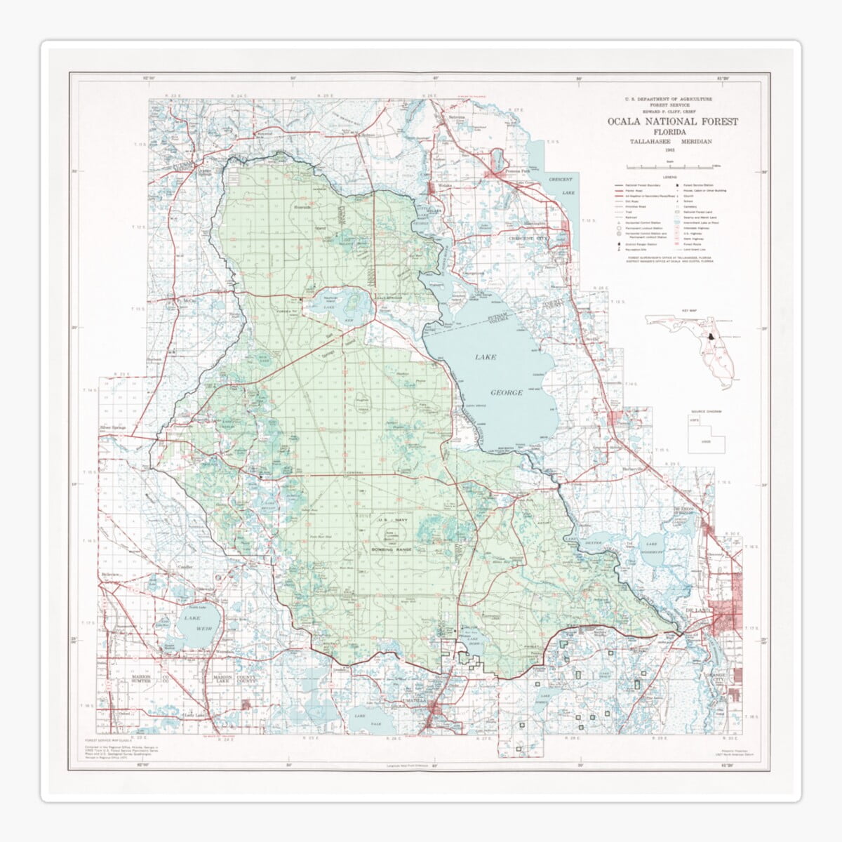 Maneki Ocala National Orest Map (1971) Lorida Woodland Reserve Atlas ...