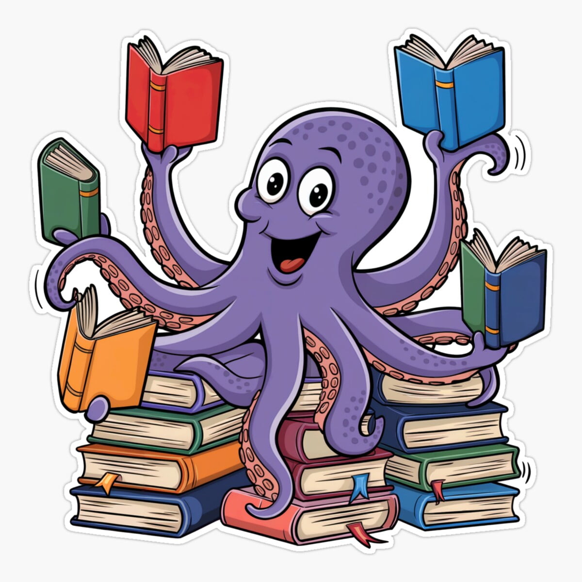 Maneki Octopus And Books Sticker, Phone Decal Water Bottle Stickers Car ...