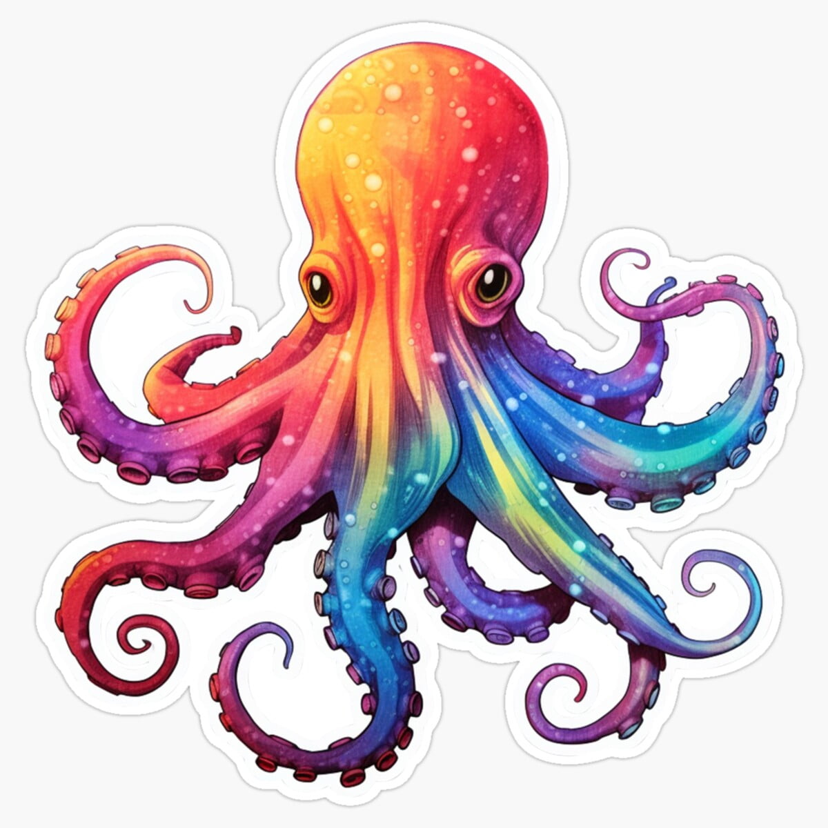 Maneki Octopus Colorful Rainbow Octopus Er, Phone Decal Water Bottle ...