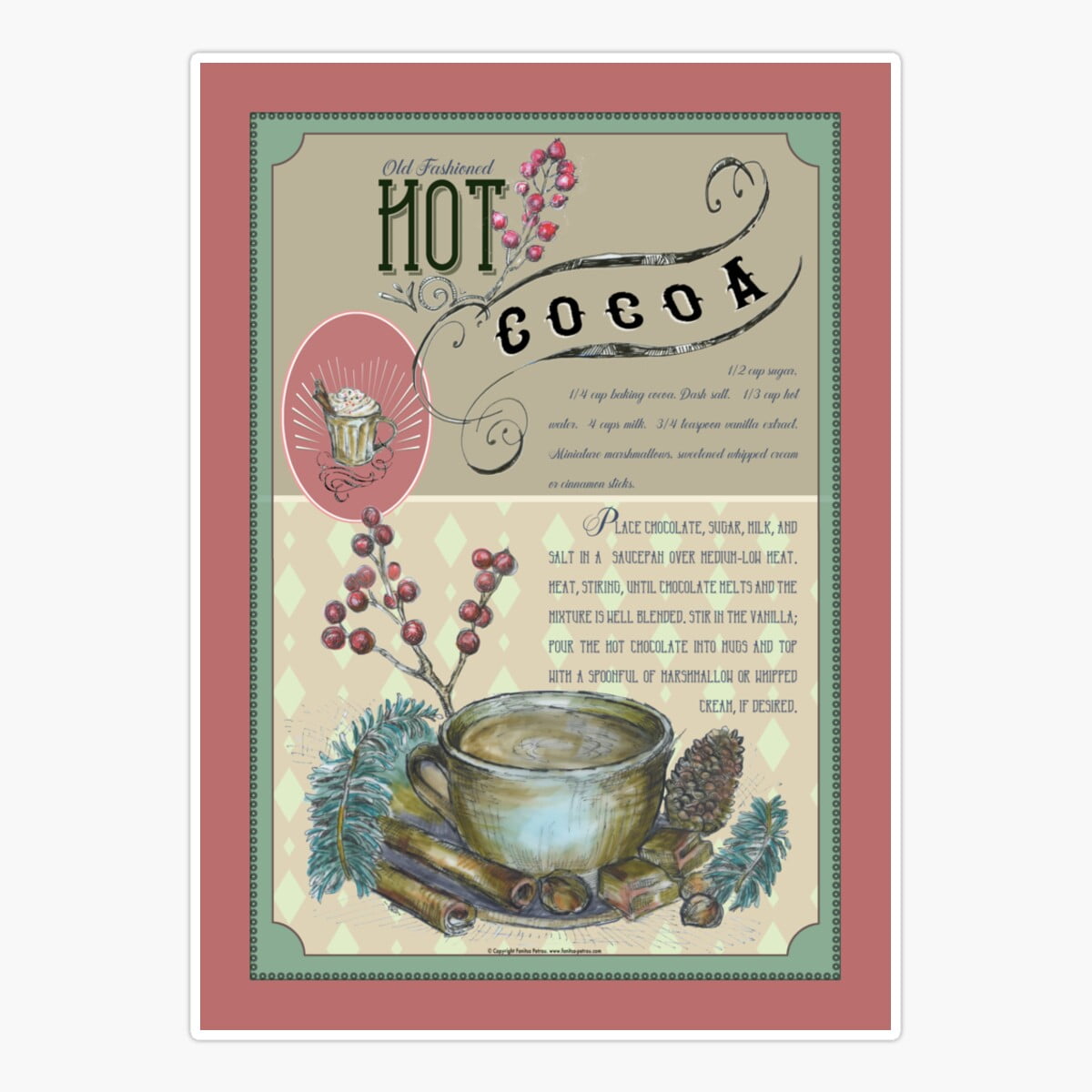 Maneki Old-Ashioned Hot Cocoa Recipe Sticker, Phone Decal Water Bottle ...