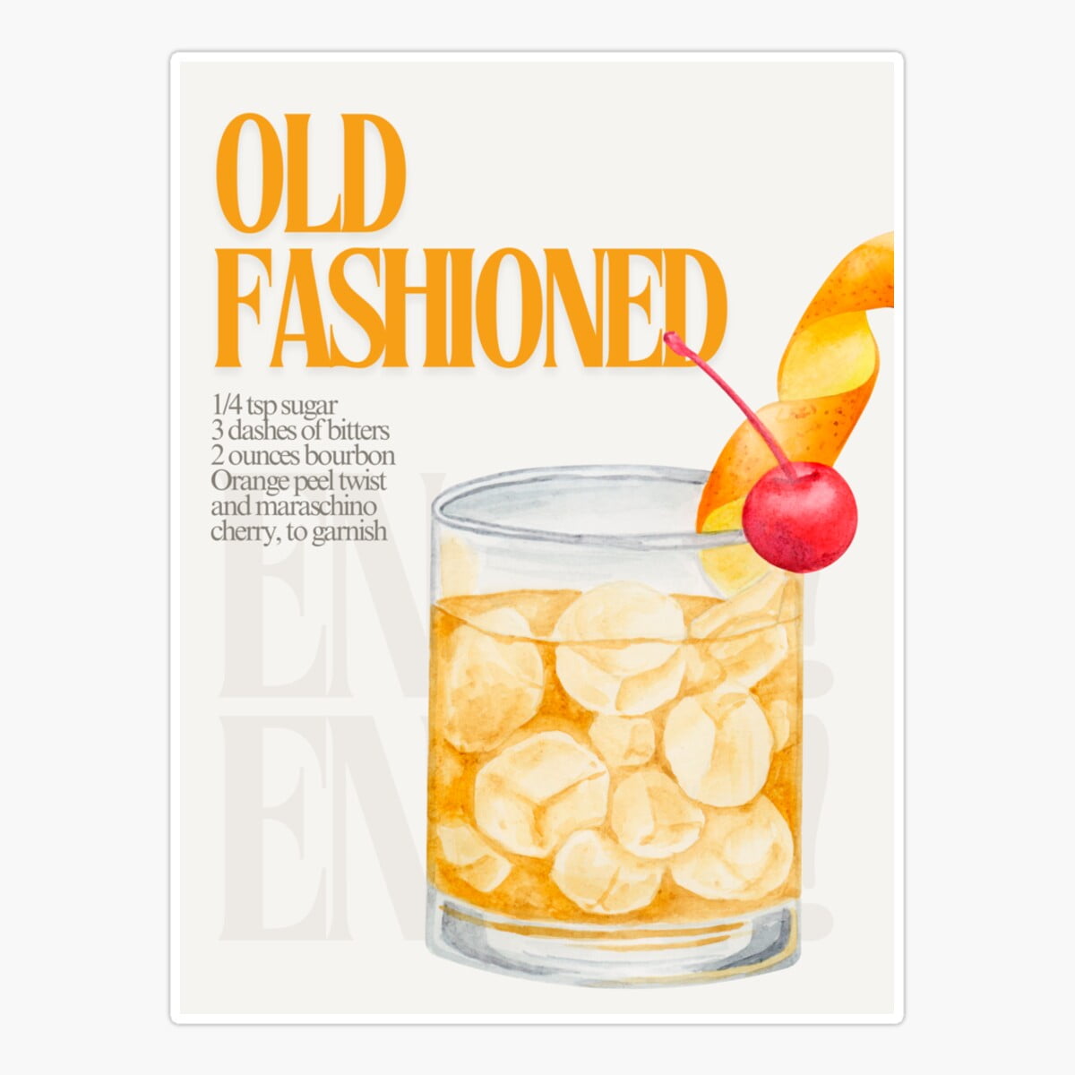 Maneki Old Ashioned Recipe Poster Sticker, Phone Decal Water Bottle ...