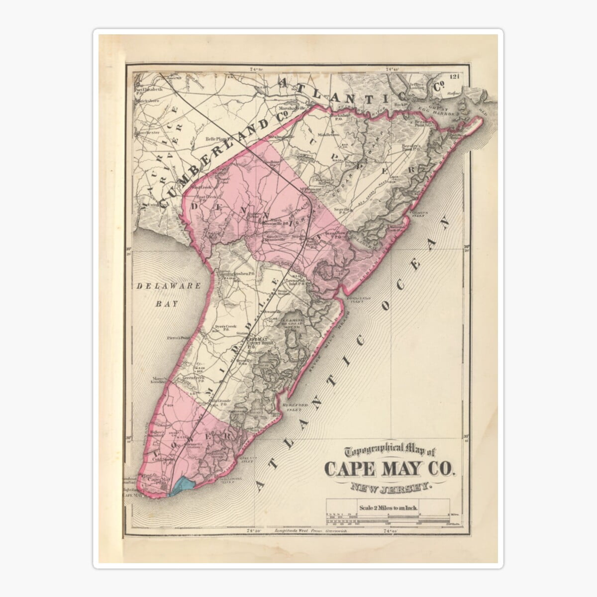Maneki Old Cape May Nj Map (1872) Vintage New Jersey Nations Oldest ...