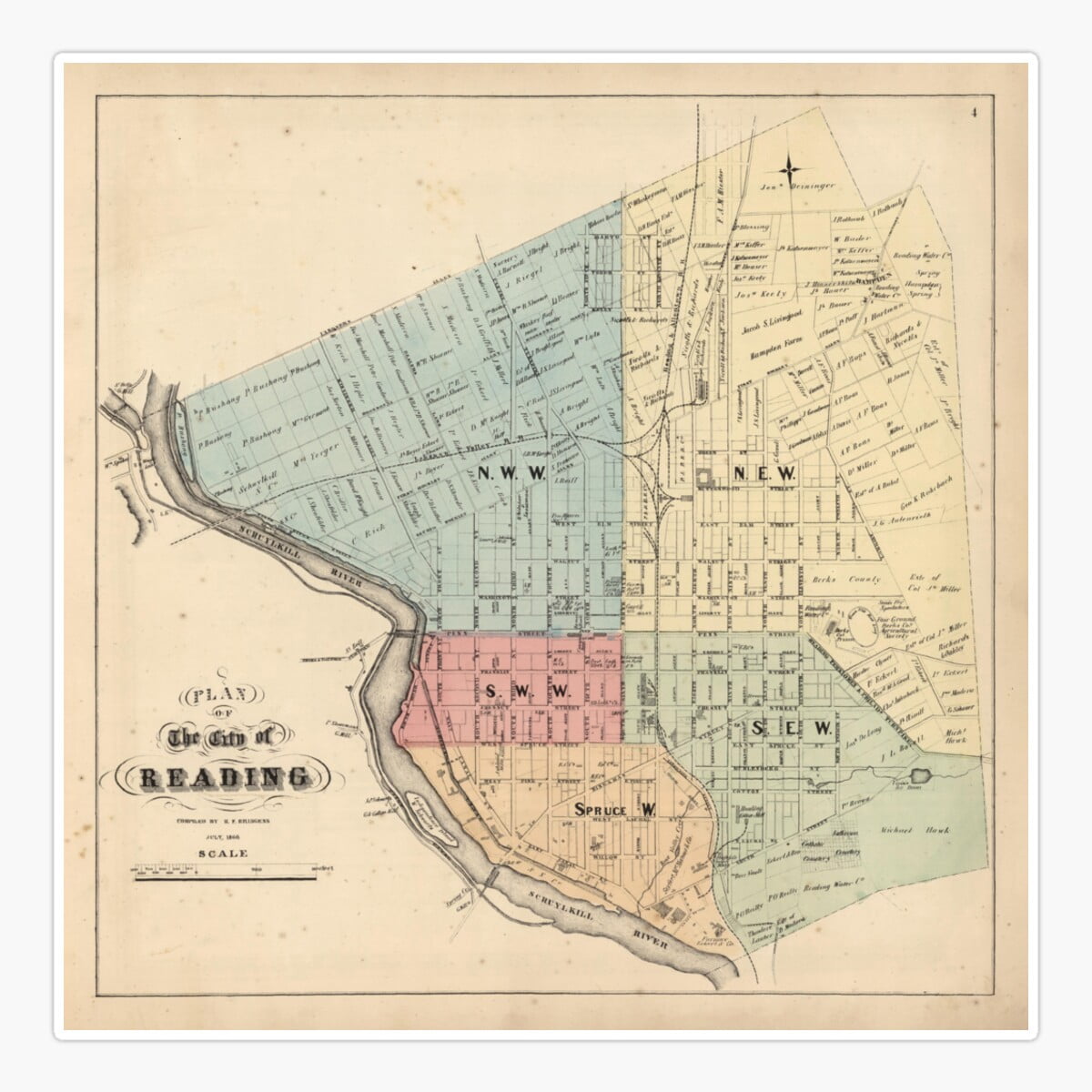 Maneki Old Reading Pa Map (1877) Vintage Pennsylvania Pretzel Capital O ...