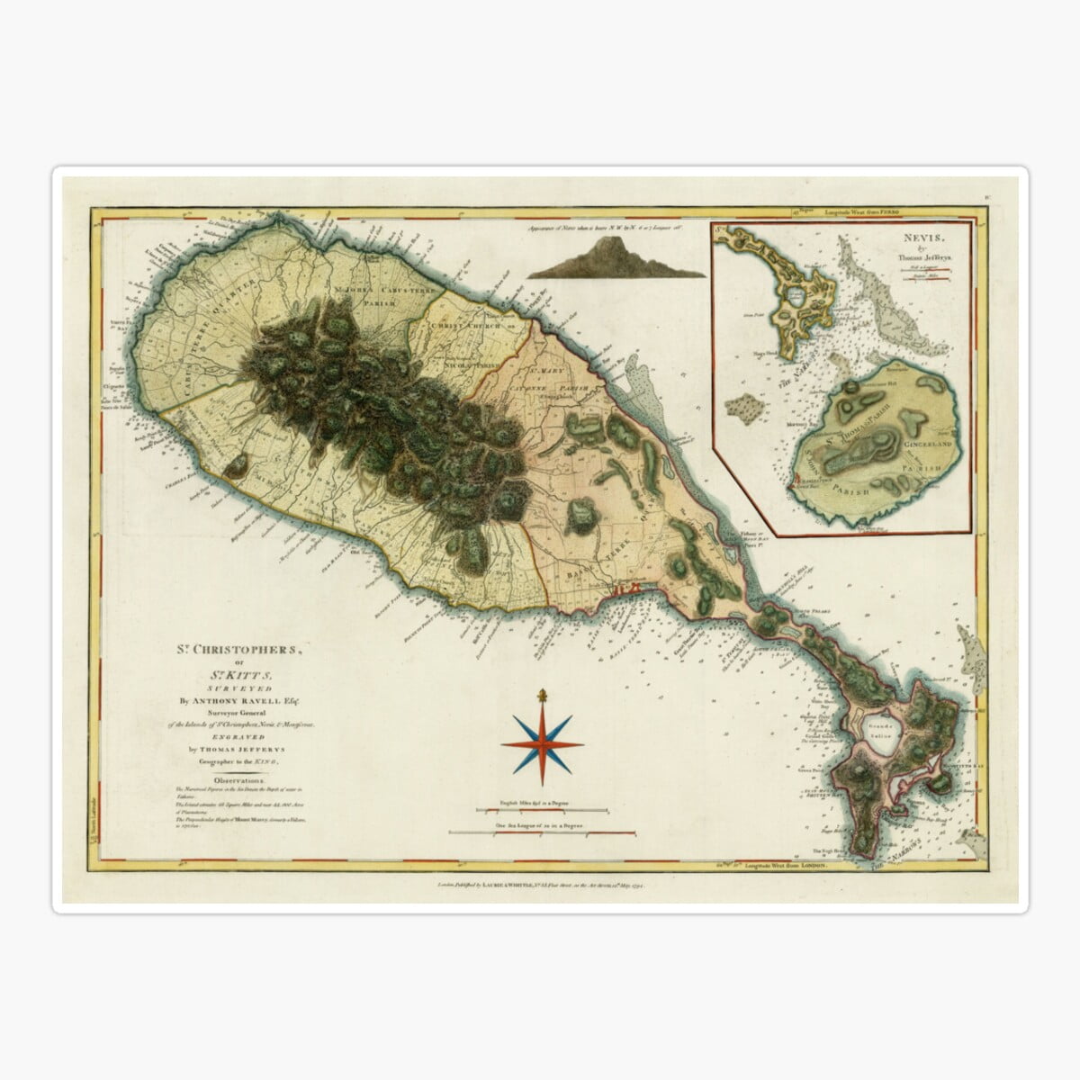 Maneki Old St Kitts Map (1794) Vintage Saint Christopher Island Atlas ...