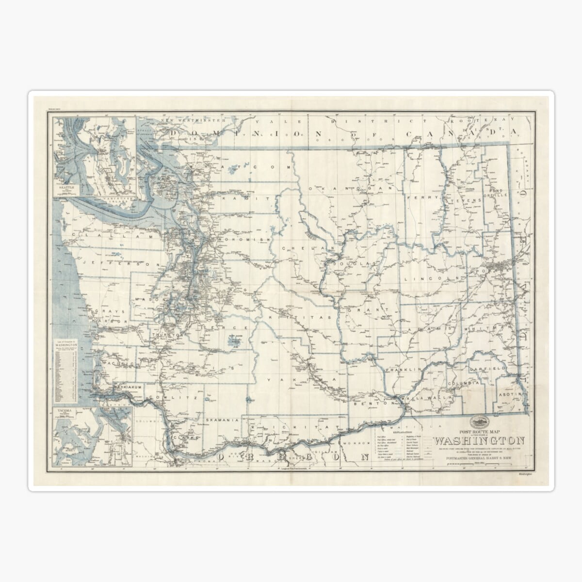 Maneki Old Washington State Map (1925) The Evergreen State Vintage ...