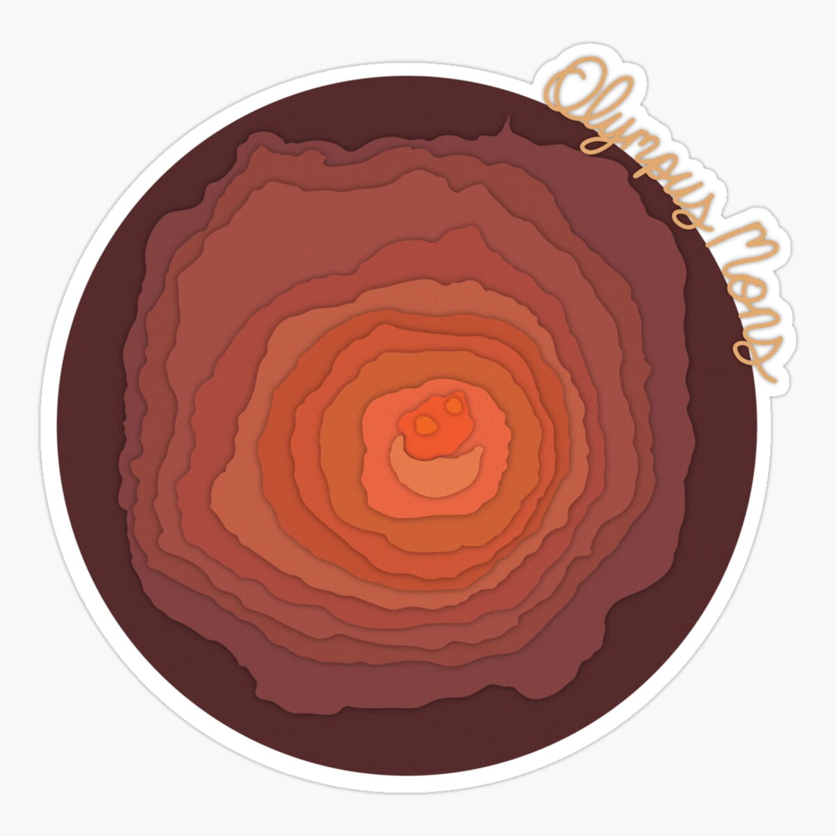 Maneki Olympus Mons Paper Cutout Topographic Map Sticker, Phone Decal ...