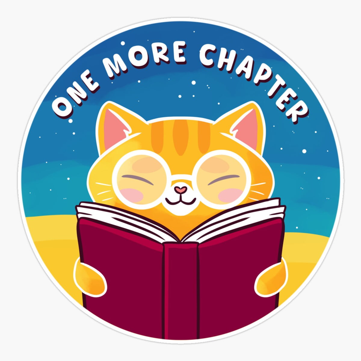 Maneki One More Chapter Cute Ginger Cat Reading A Book Sticker, Phone ...