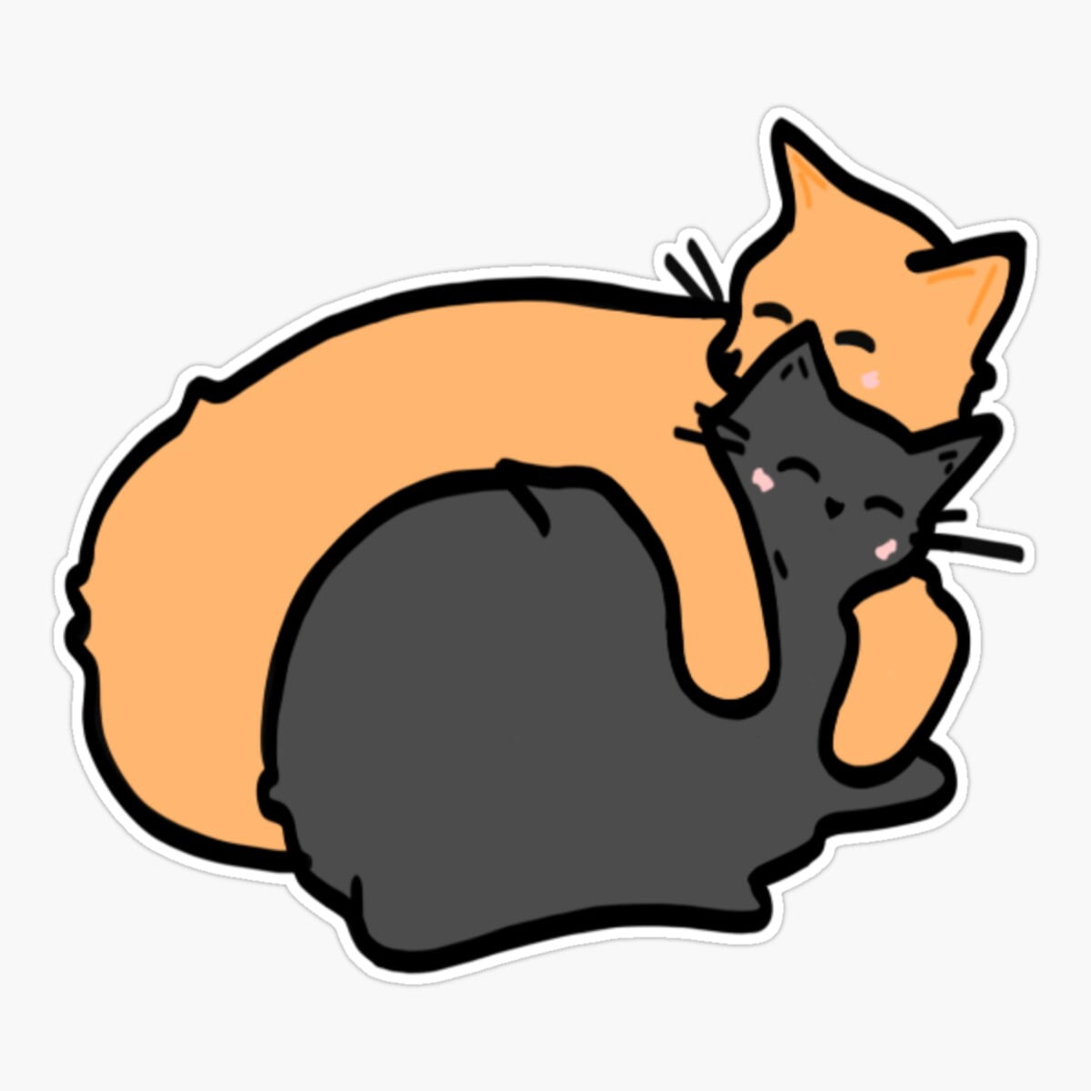 Maneki Orange And Black Cat Snuggling Sticker, Phone Decal Water Bottle ...