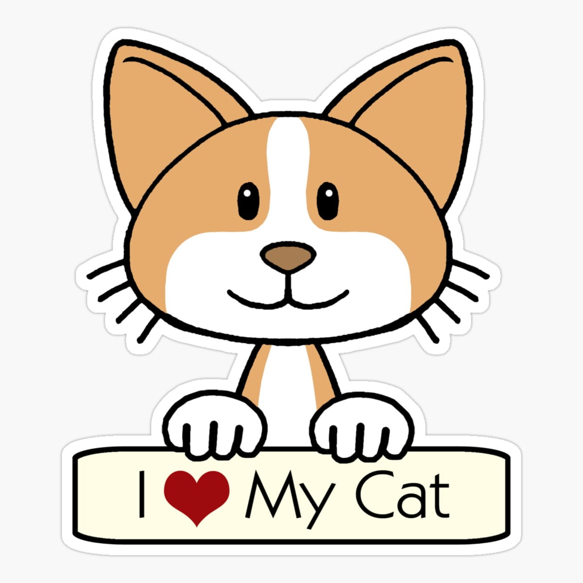 Maneki Orange And White Cat - I Love My Cat Sticker, Phone Decal Water ...
