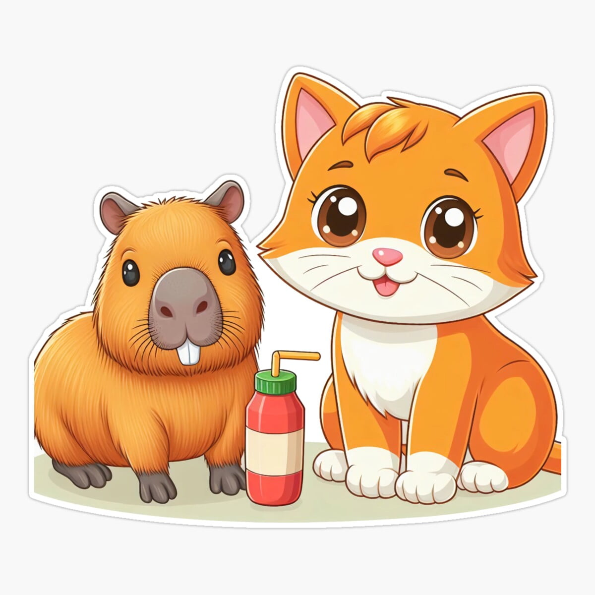 Maneki Orange Cat And Capybara Sticker, Phone Decal Water Bottle ...