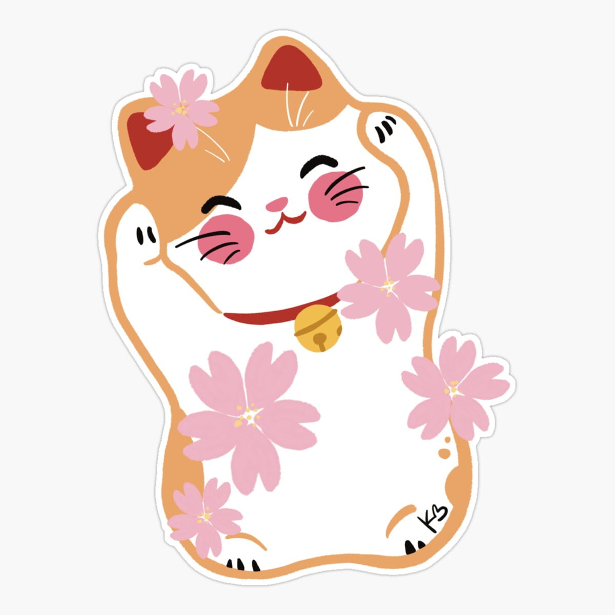 Maneki Orange Lucky Cat Sticker, Phone Decal Water Bottle Stickers Car ...
