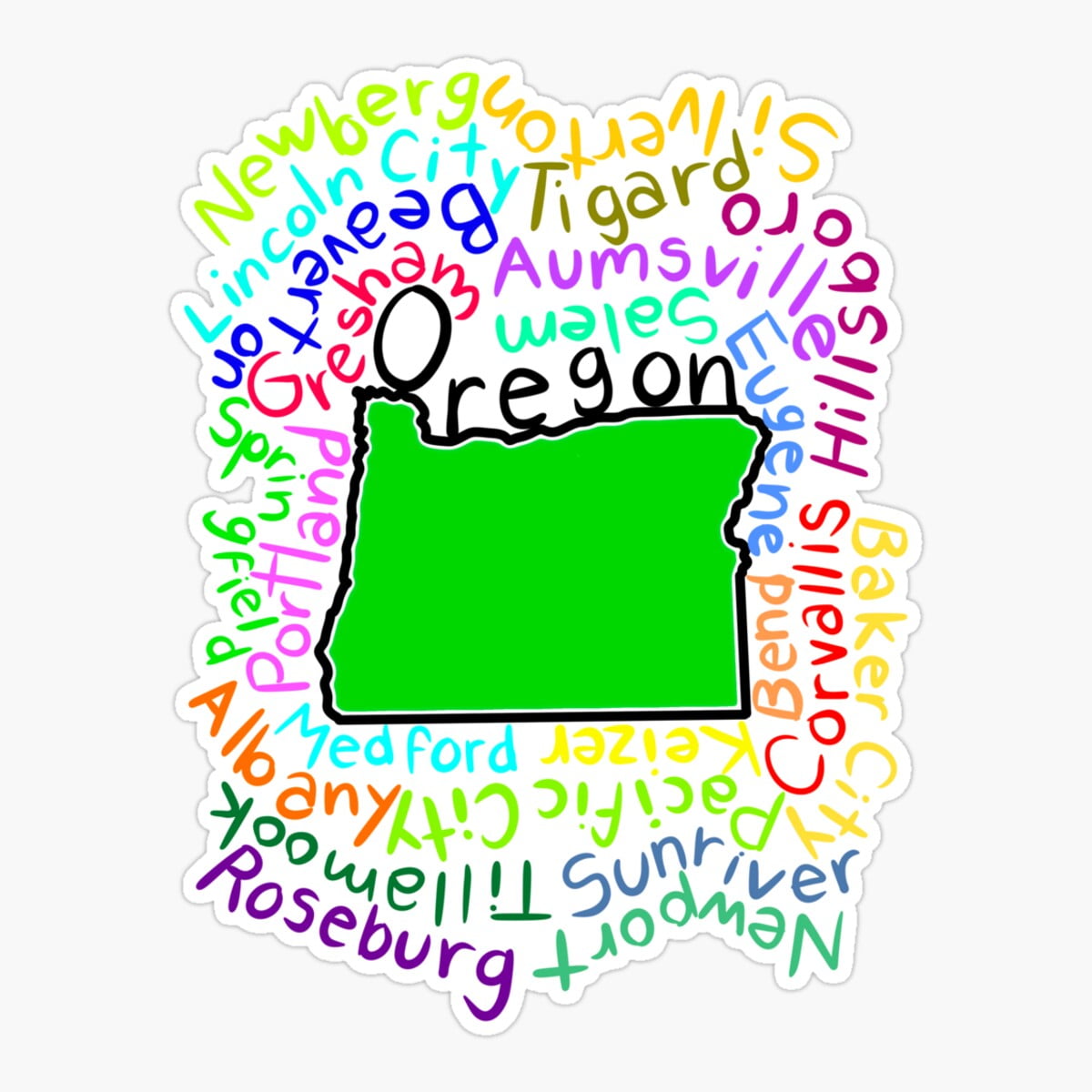 Maneki Oregon Design With Names Sticker, Phone Decal Water Bottle ...