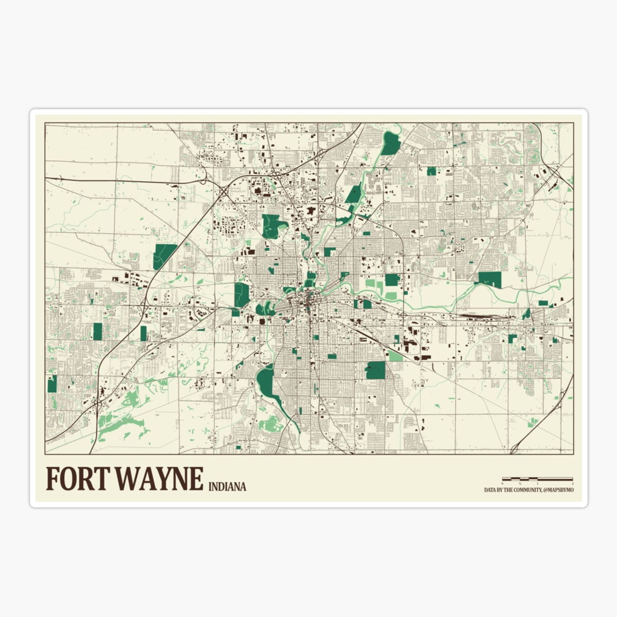 Maneki Ort Wayne Street Map Sticker, Phone Decal Water Bottle Stickers ...