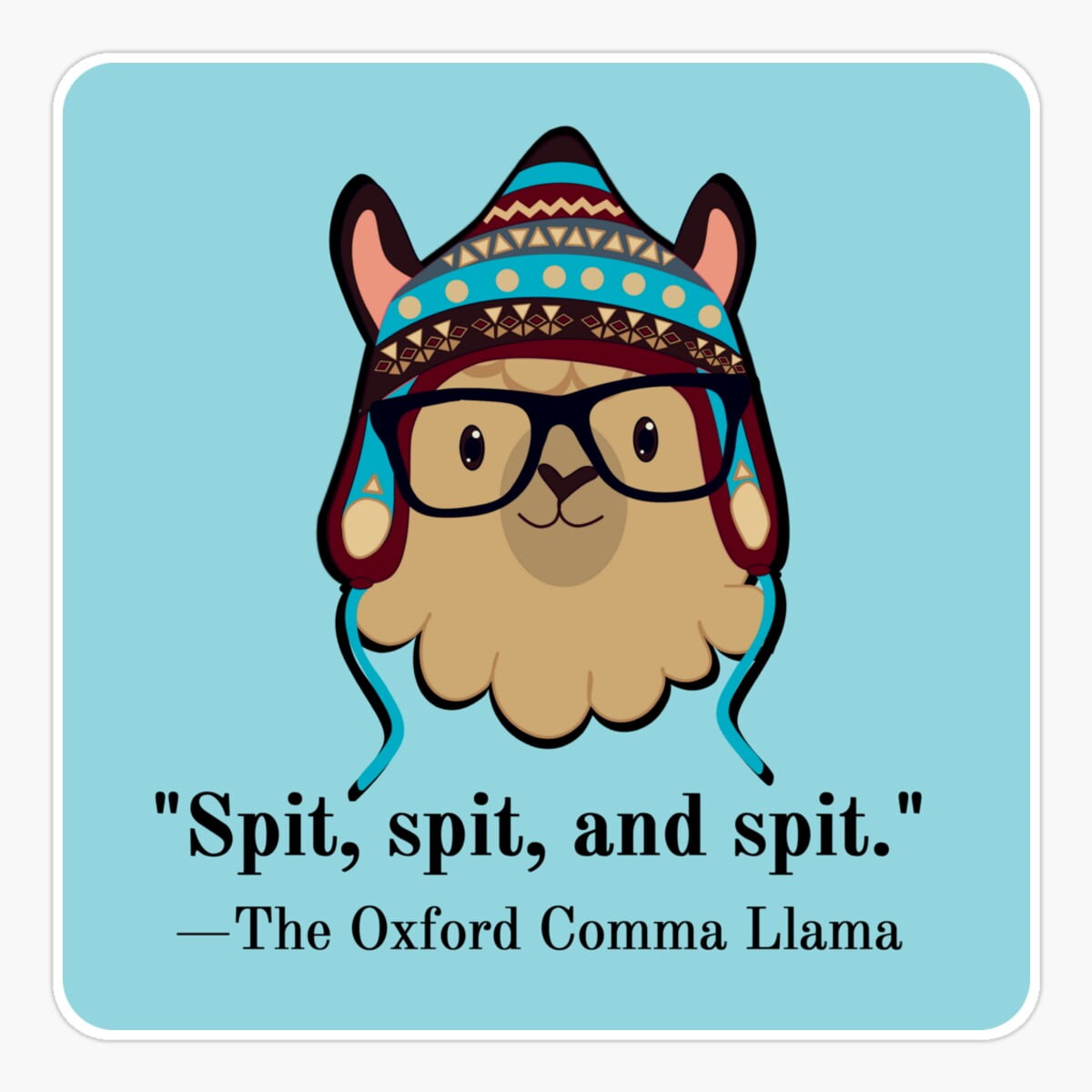 Maneki Oxford Comma Llama Black Text Spit Light Blue Er, Phone Decal ...