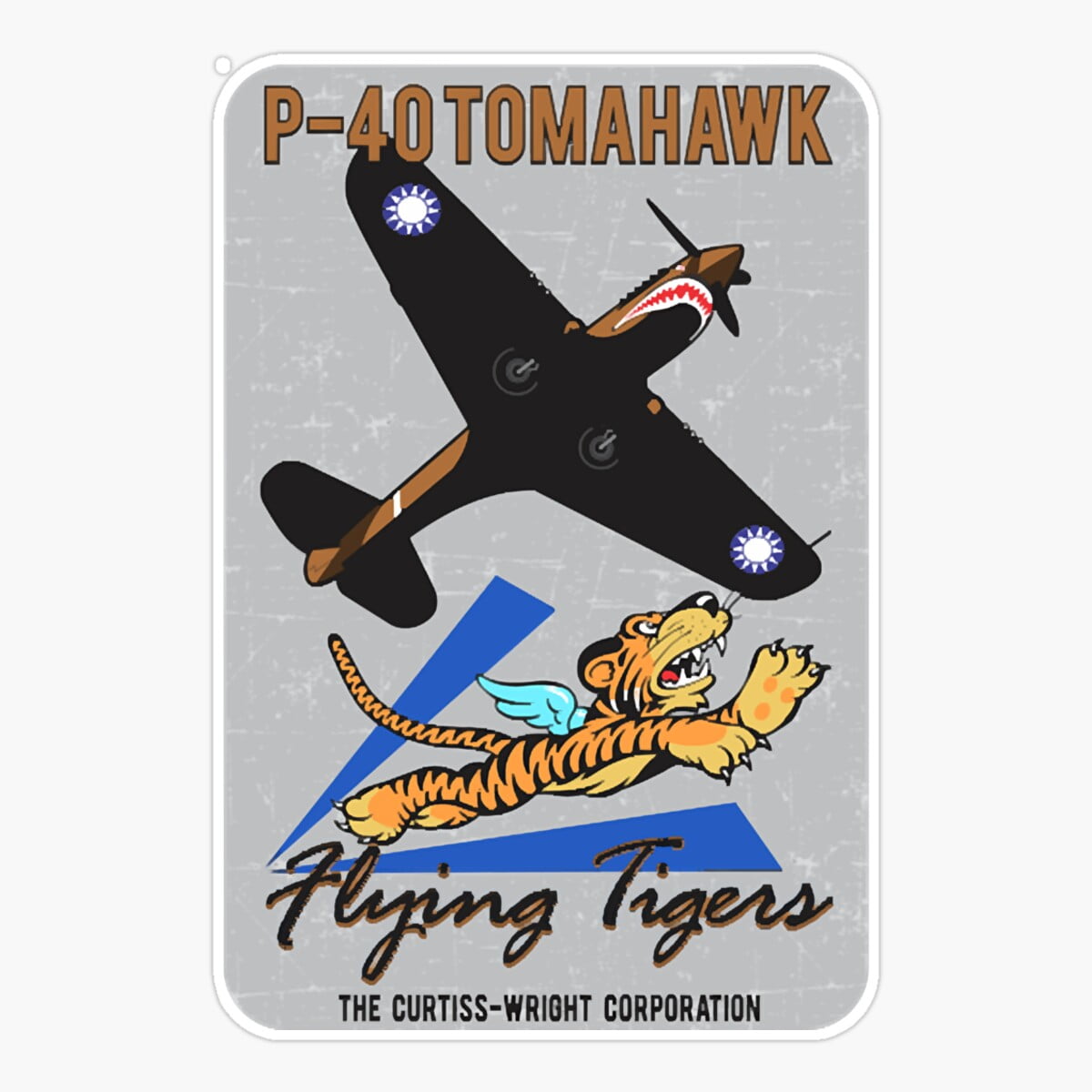 Maneki P-40 Tomahawk Flying Tigers - Grunge Style Er, Phone Decal Water ...