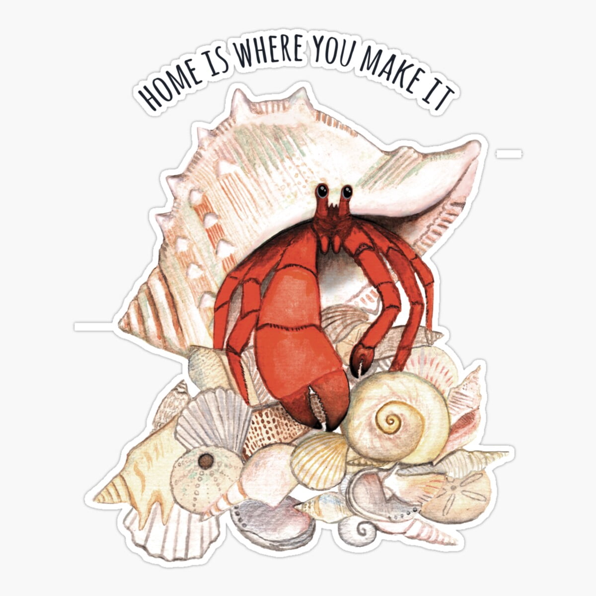 Maneki Pacific Hermit Crab - Home Is Where You Make It Sticker, Phone ...
