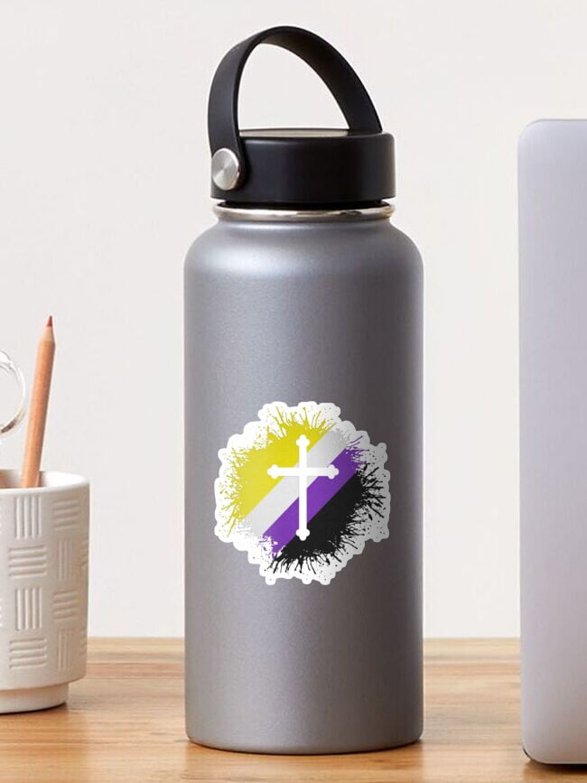Maneki Paint Splatter Non-Binary Pride Flag Cross Symbol Sticker, Phone ...