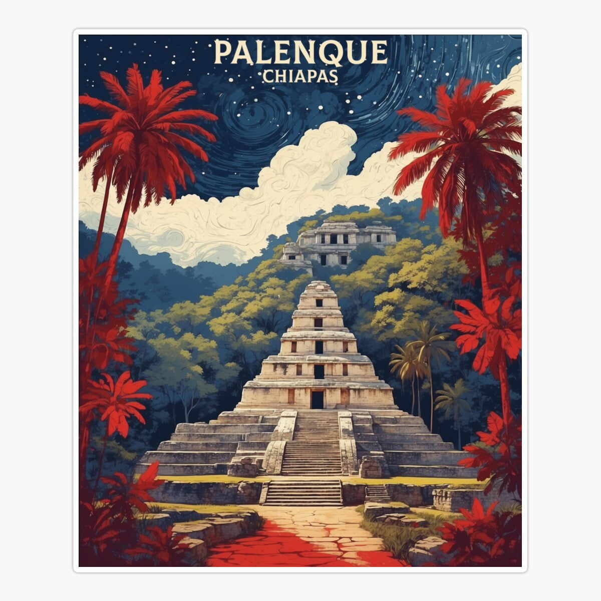 Maneki Palenque Chiapas Mexico Starry Night And Moon Vintage Poster 3 ...