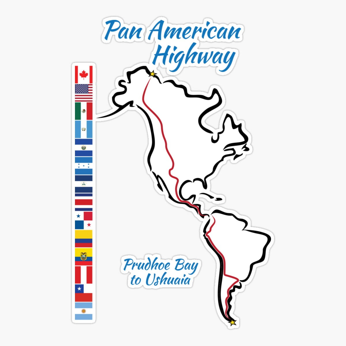 Maneki Pan American Highway Stylized Map Sticker, Phone Decal Water ...