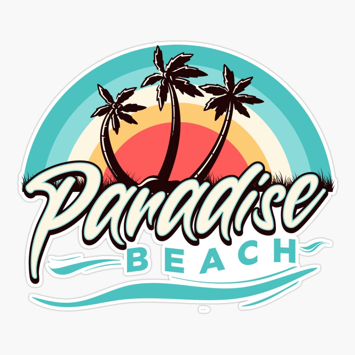 Maneki Paradise Beach – Retro Sunset Palm Tree Design Sticker, Phone ...