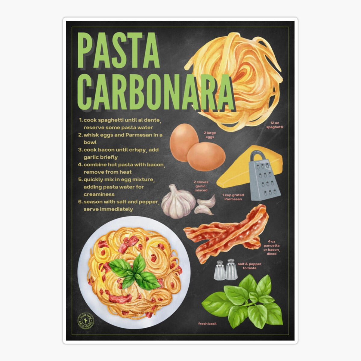Maneki Pasta Carbonara Recipe Print – Authentic Italian Kitchen Art ...