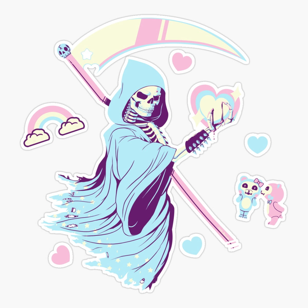 Maneki Pastel Color Grim Reaper! Er, Phone Decal Water Bottle Stickers ...