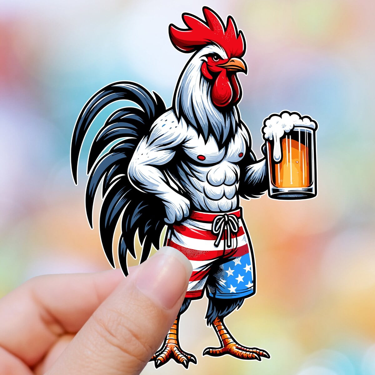 Maneki Patriotic Chicken Decal, Usa Rooster Sticker, Independence Day ...