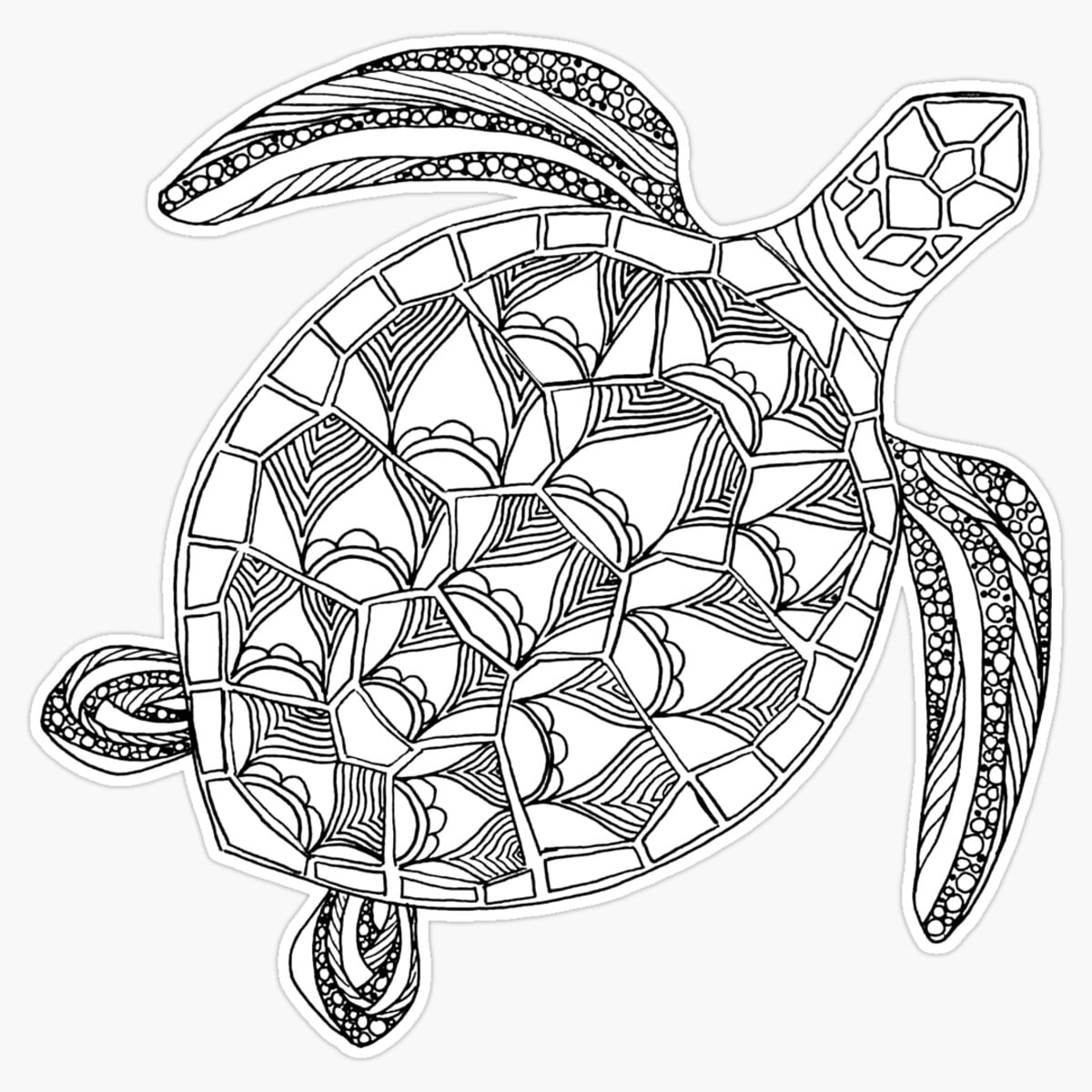 Maneki Patterned Turtle Ink Drawing Er, Phone Decal Water Bottle ...