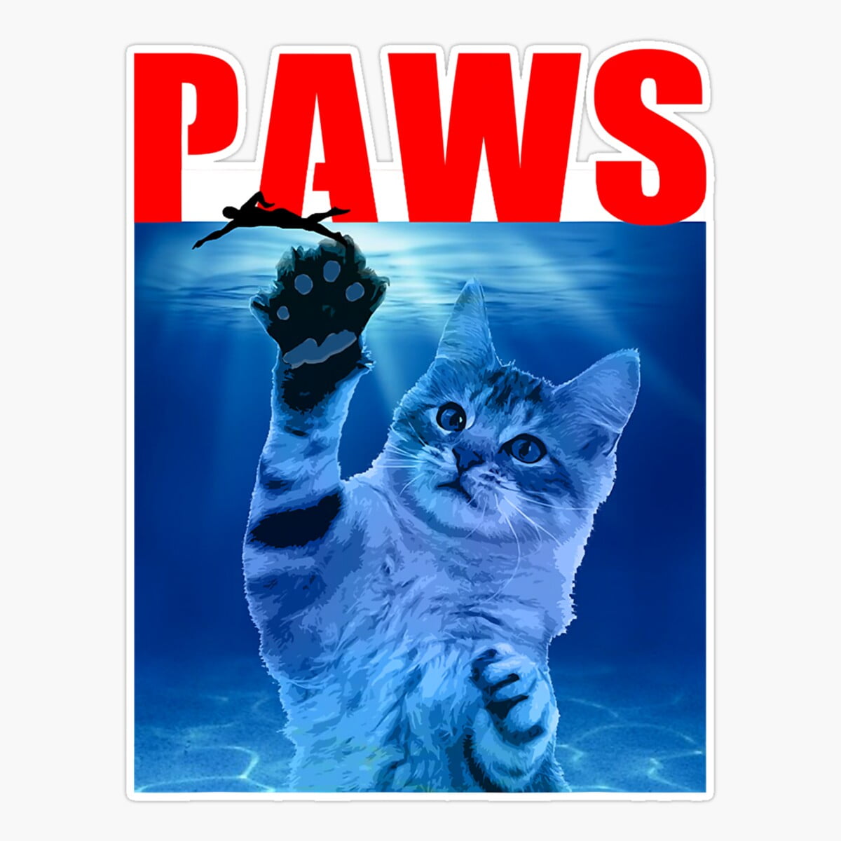 Maneki Paws Unny Cat Parody Or Shark And Cat Lovers Sticker, Phone ...