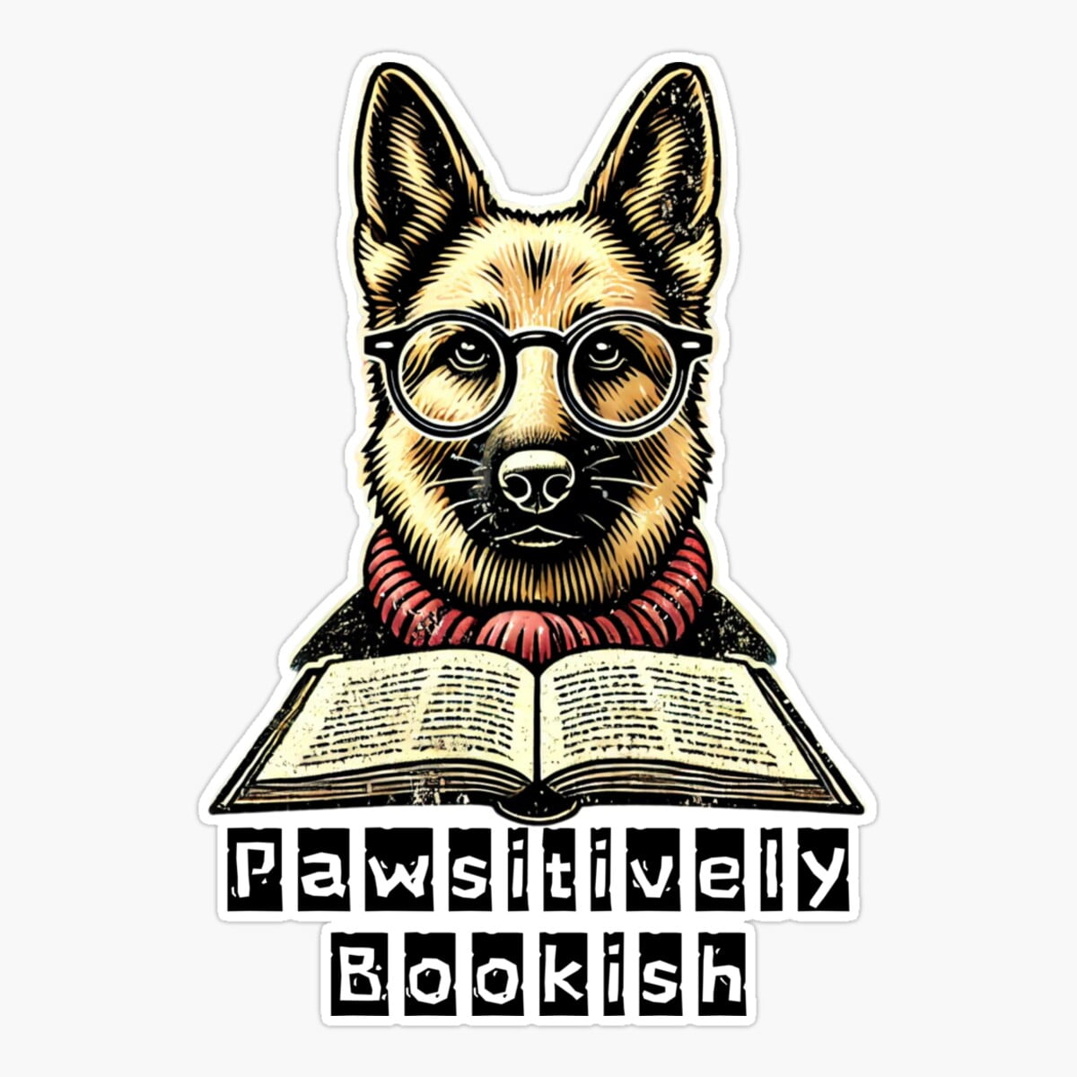 Maneki Pawsitively Bookish German Shepherd Reading Vibe Sticker, Phone ...