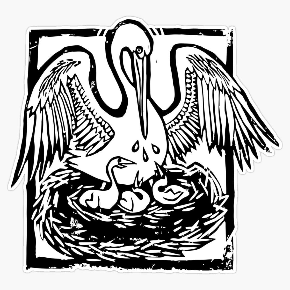 Maneki Pelican In Her Peity Linocut Image Er, Phone Decal Water Bottle ...