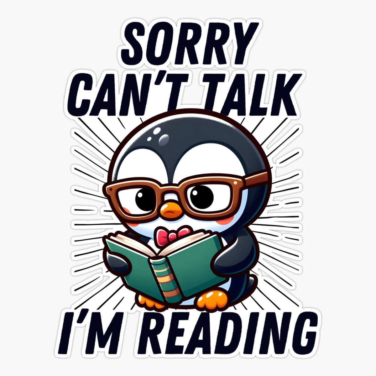 Maneki Penguin Sorry Can'T Talk I'M Reading Sticker, Phone Decal Water ...