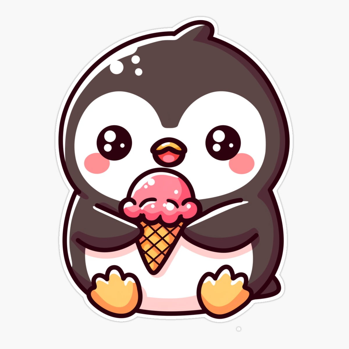 Maneki Penguin With Ice Cream Sticker, Phone Decal Water Bottle ...