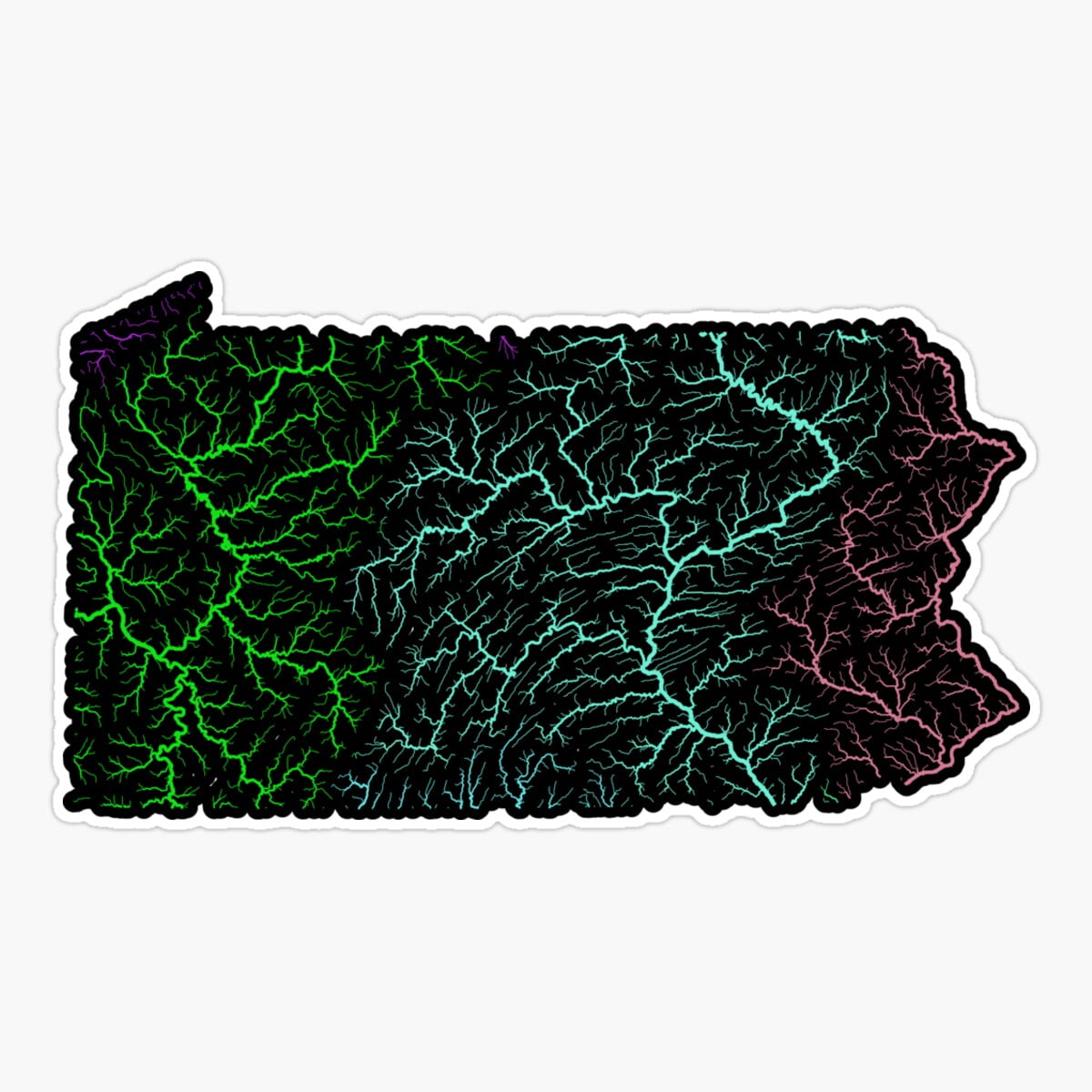 Maneki Pennsylvania River Basin Map In Rainbow Colours With Black ...