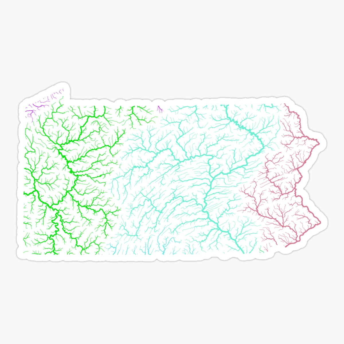 Maneki Pennsylvania River Basin Map In Rainbow Colours With White ...