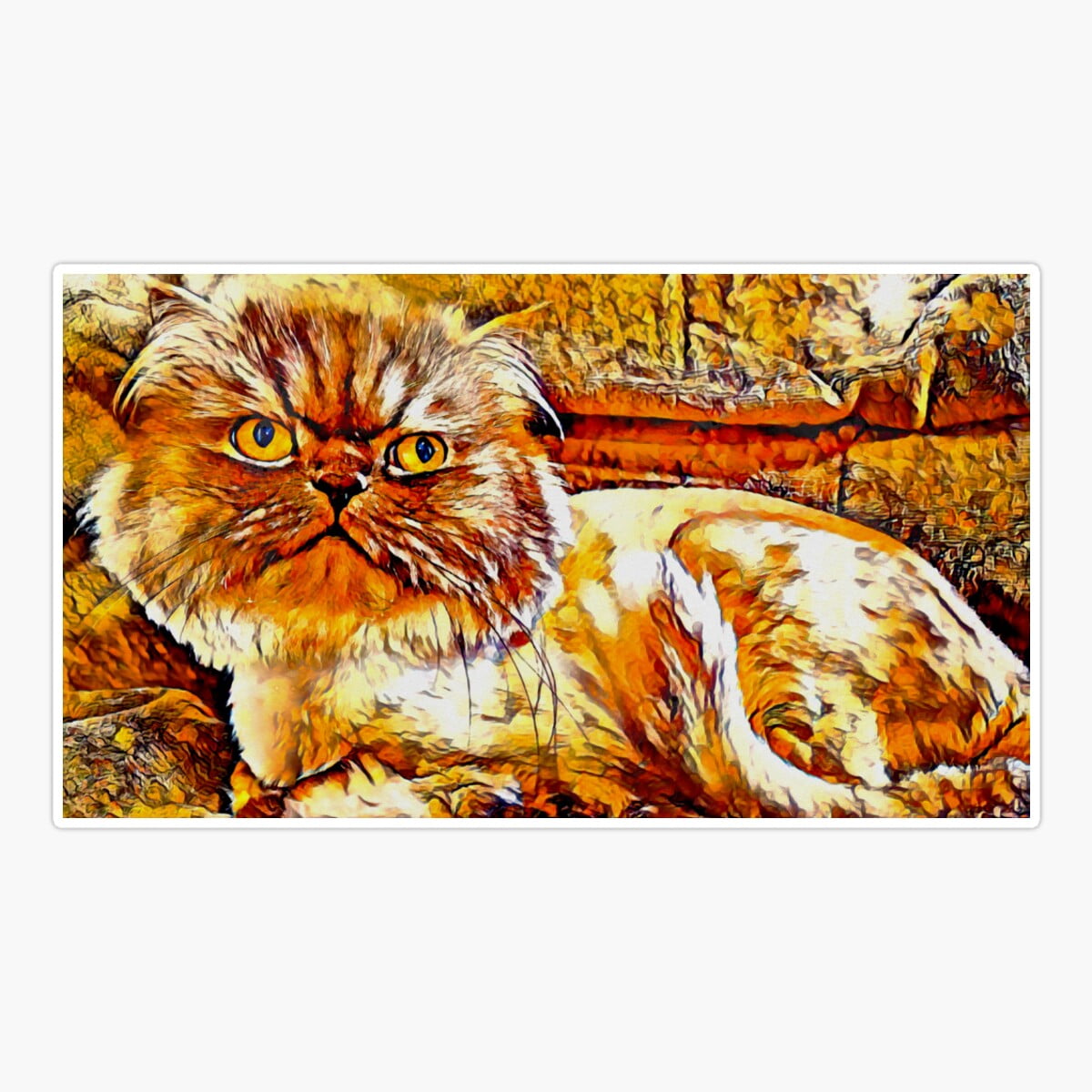 Maneki Persian Cat Looking Grumpy - Brown High Contrast Sticker, Phone ...