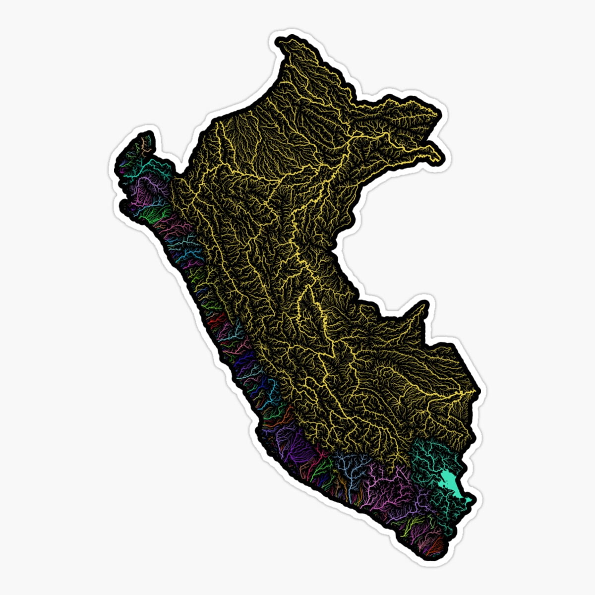 Maneki Peru River Basin Map In Rainbow Colours With Black Background ...