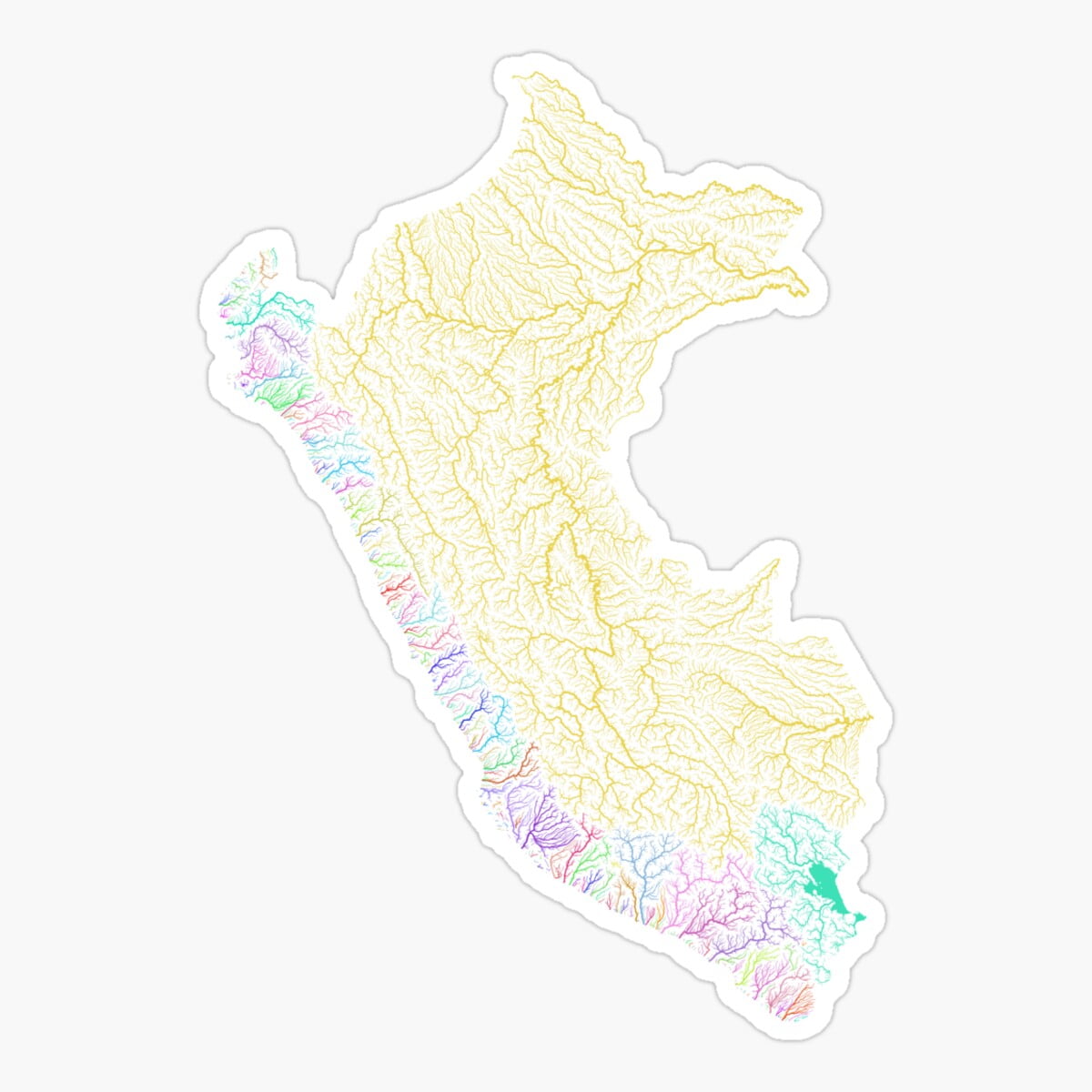 Maneki Peru River Basin Map In Rainbow Colours With White Background ...
