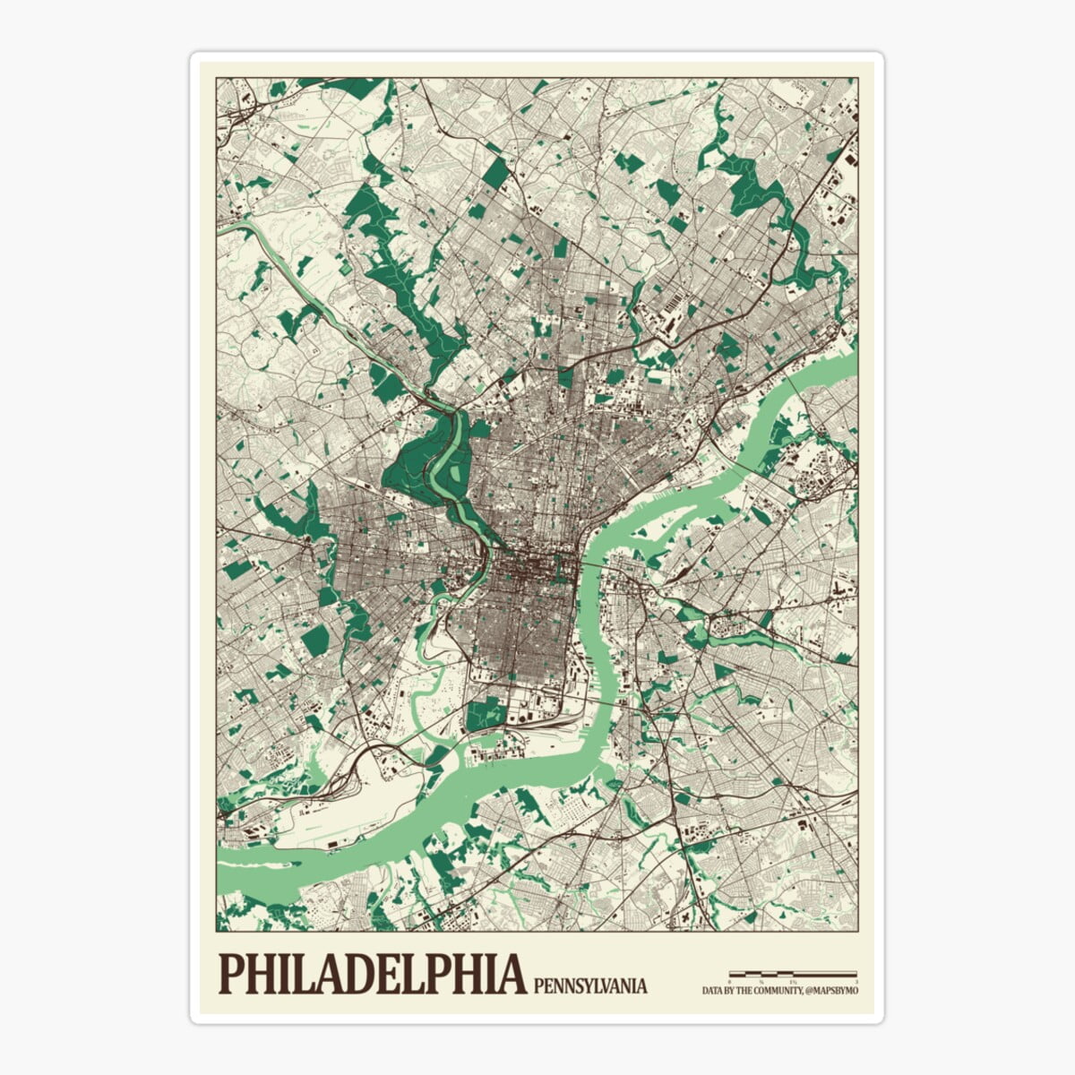 Maneki Philadelphia Street Map Sticker, Phone Decal Water Bottle ...