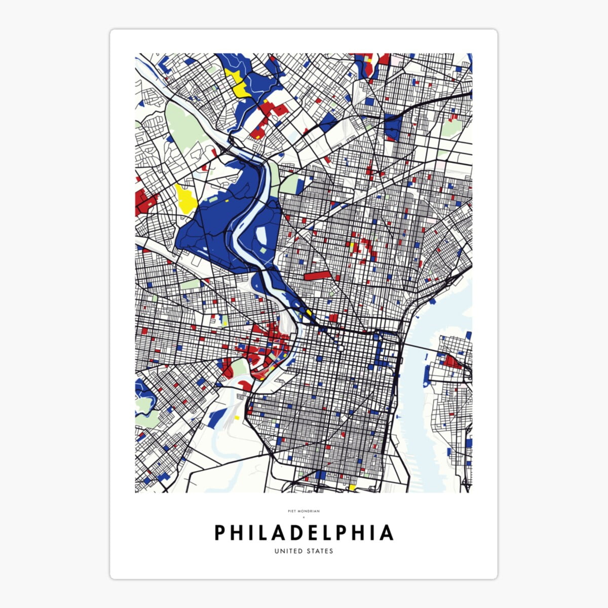 Maneki Philadelphia (United States) Map X Piet Mondrian Sticker, Phone ...