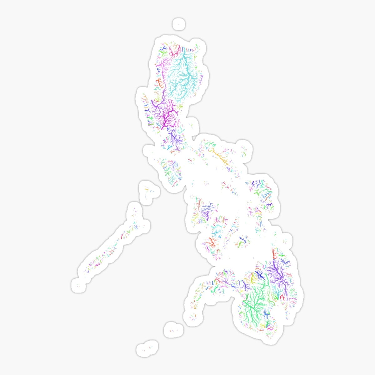 Maneki The Philippines River Basin Map In Rainbow Colours With White ...