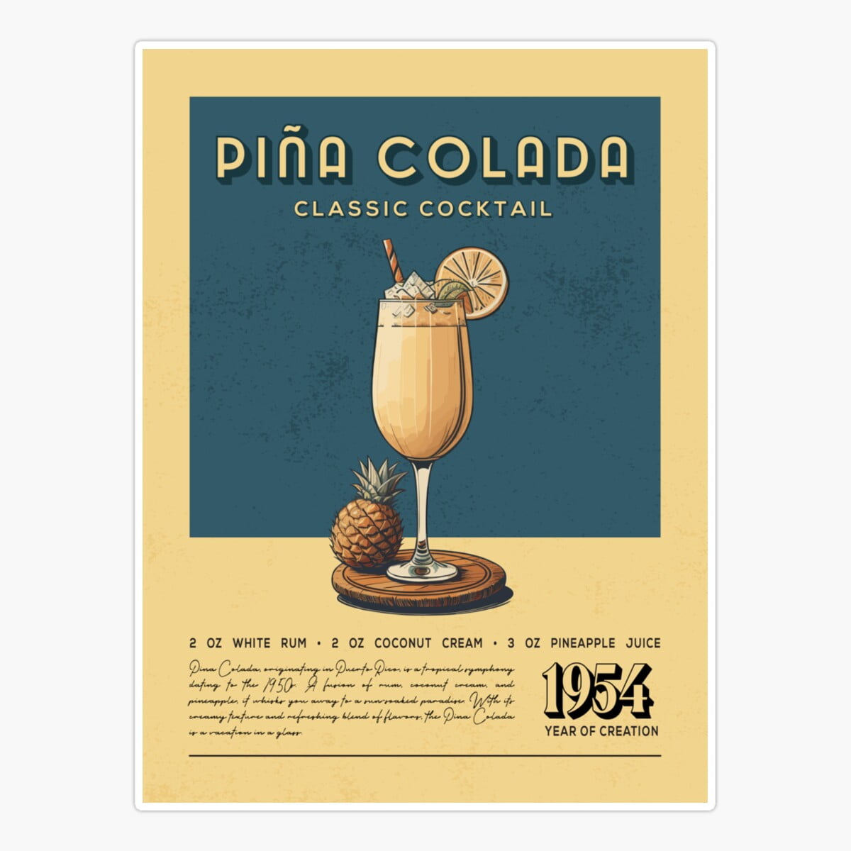 Maneki Pina Colada Cocktail Vintage Recipe Poster Sticker, Phone Decal ...