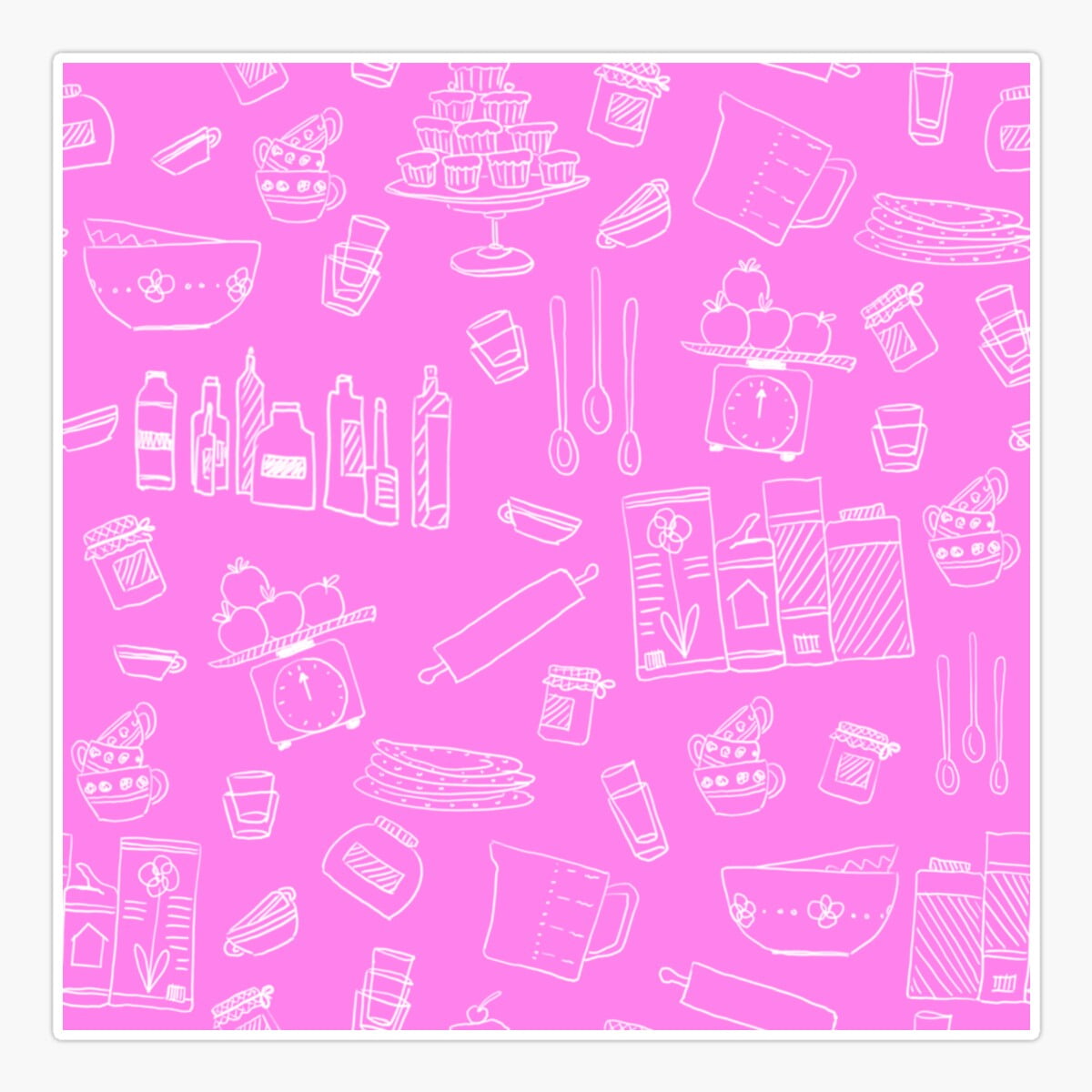 Maneki Pink Baking Pattern Sticker, Phone Decal Water Bottle Stickers ...