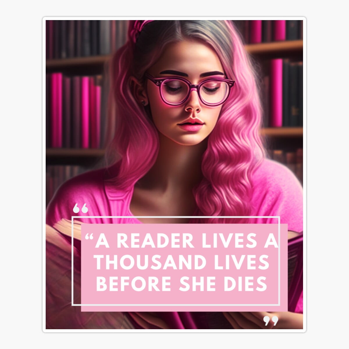 Maneki Pink Book Girl Sticker, Phone Decal Water Bottle Stickers Car ...