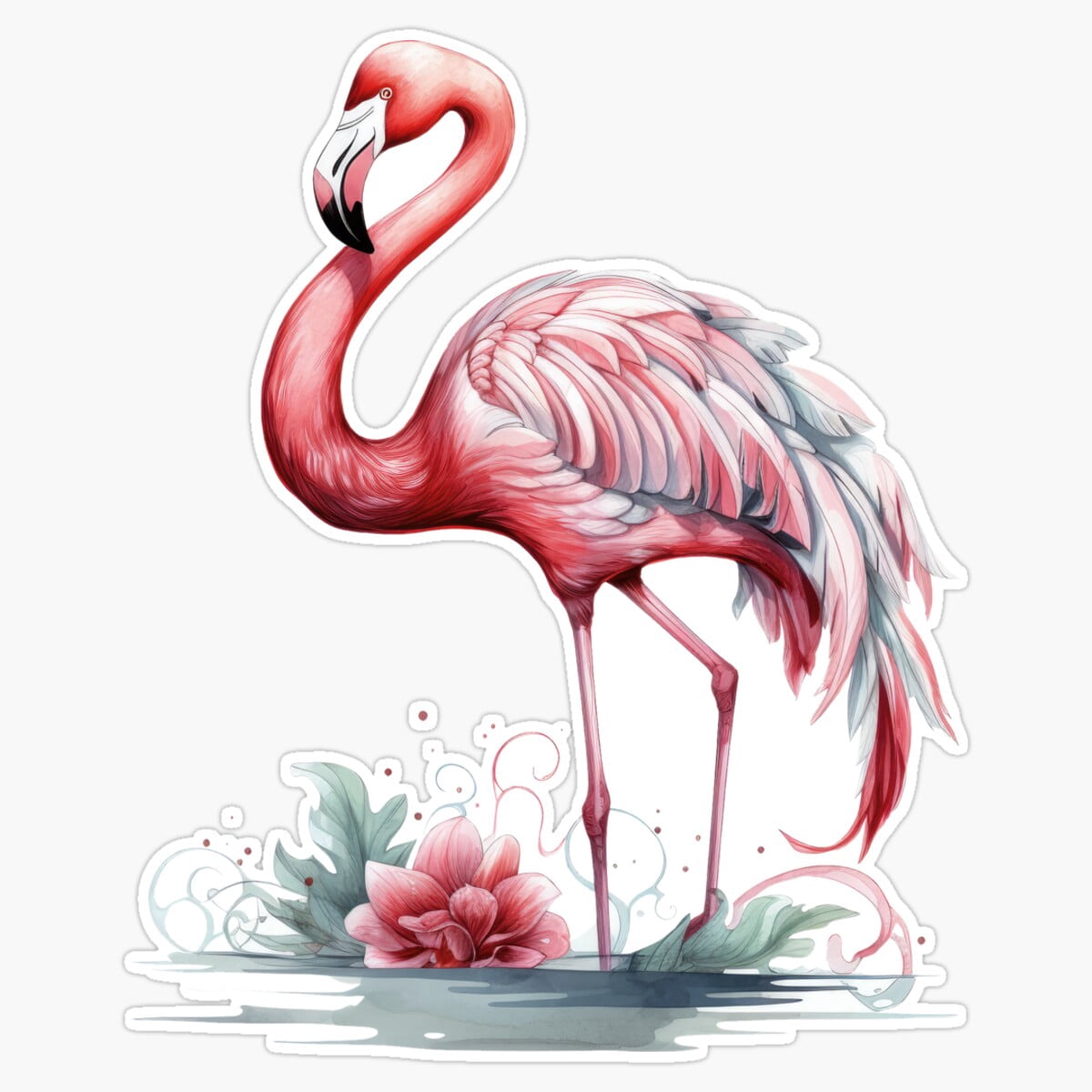 Maneki Pink Flamingo Watercolour Er, Phone Decal Water Bottle Stickers ...