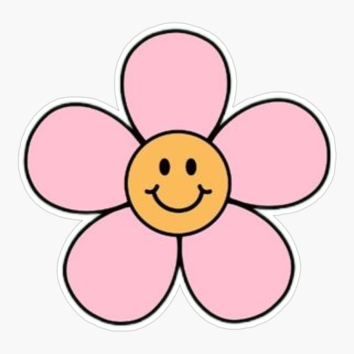 Maneki Pink Smiley Face Flower Sticker, Phone Decal Water Bottle ...