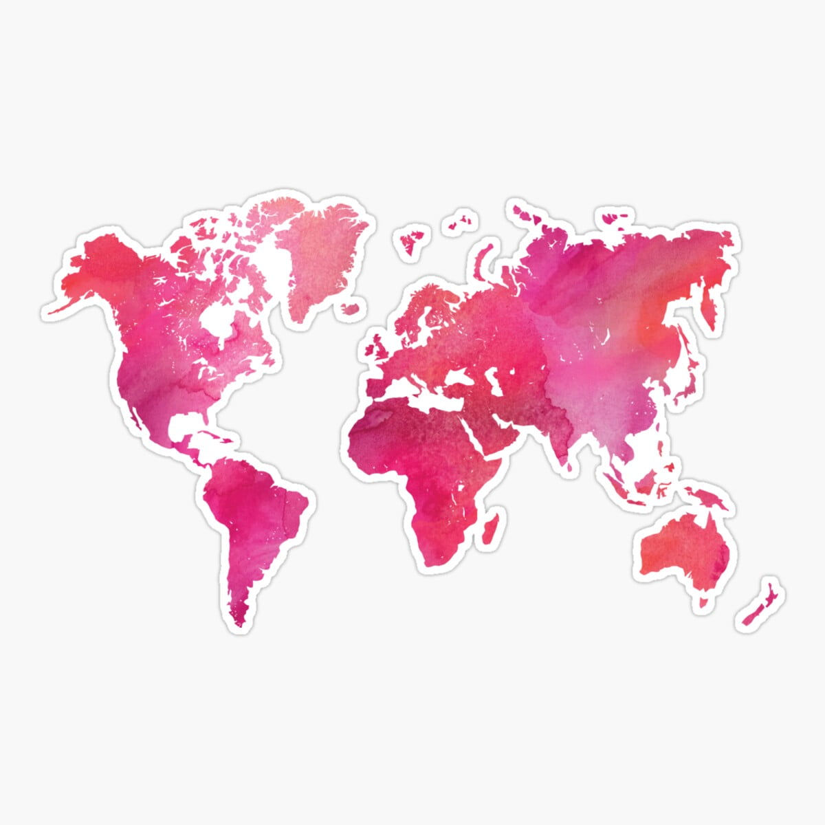 Maneki Pink Watercolor Texture World Map Sticker, Phone Decal Water ...