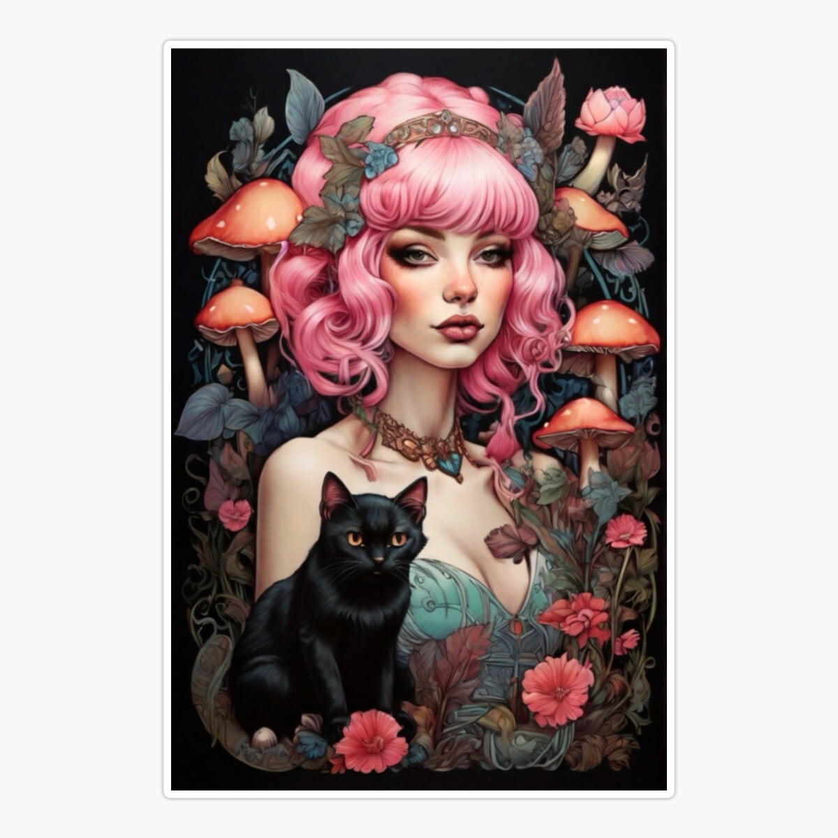 Maneki Pinky Mushroom Fairy And Cat Er, Phone Decal Water Bottle ...