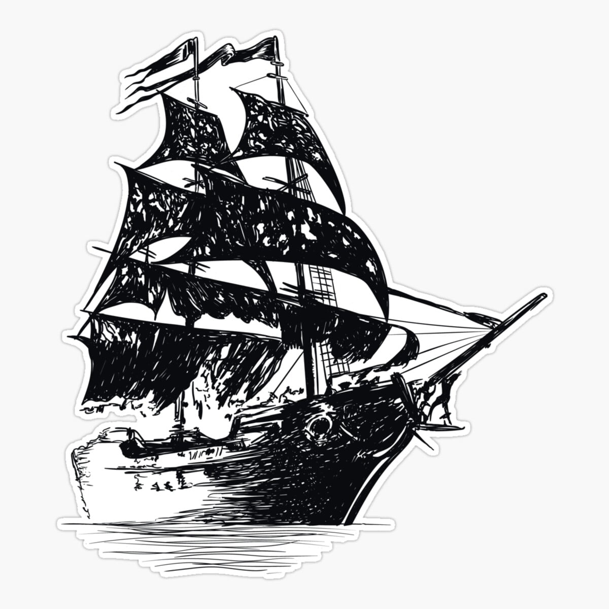 Maneki Pirate Ship Sketch Er, Phone Decal Water Bottle Stickers Car ...