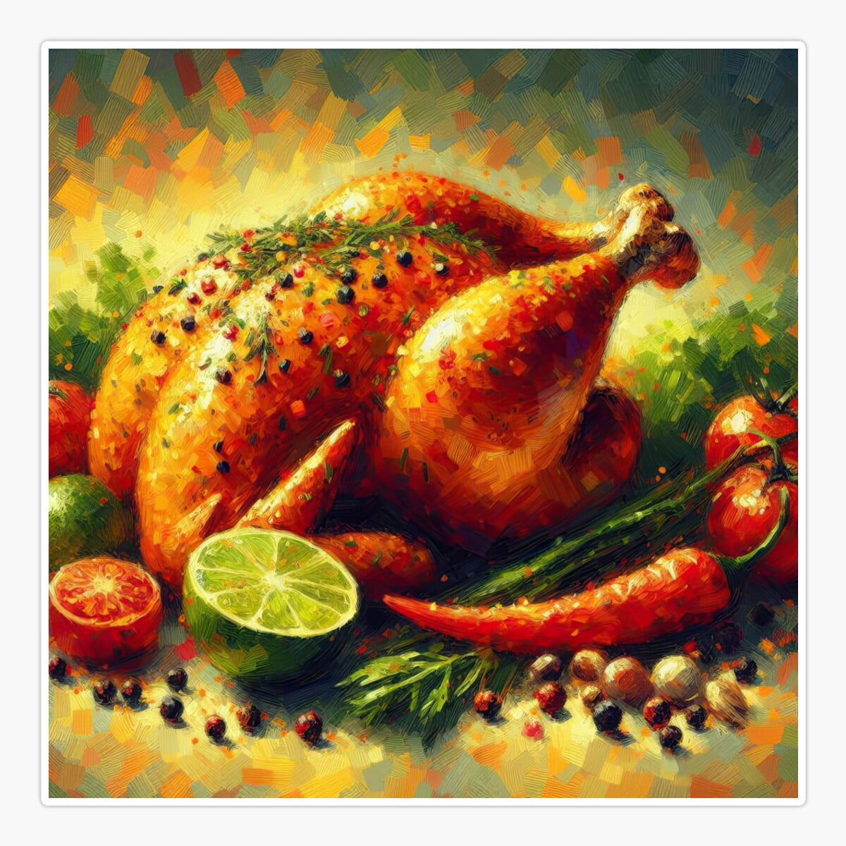 Maneki Piri Piri Chicken Impressionism Art Style Sticker, Phone Decal ...